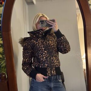 Guess | Jackets & Coats | Guess Animal Print Jacket With Fur Hood ...